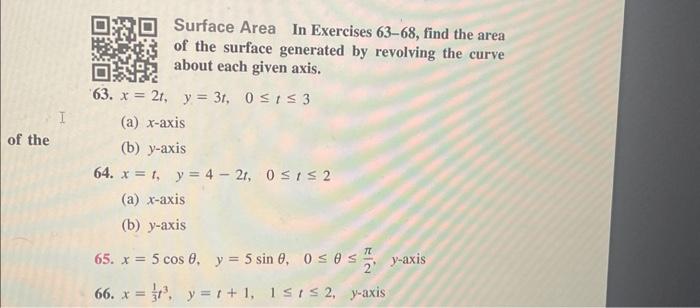 Solved Surface Area In Exercises 63-68, find the area of the | Chegg.com