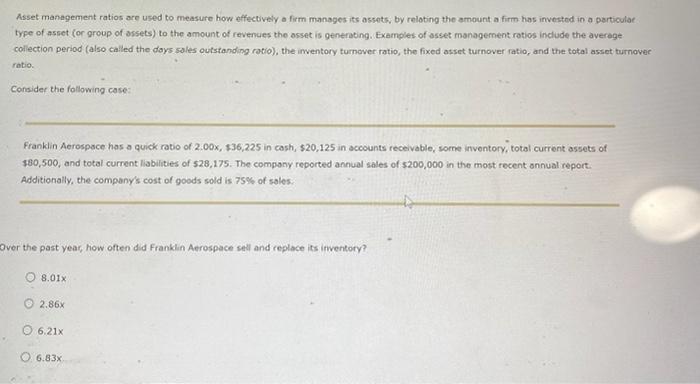 Solved Asset management ratios are used to measure how | Chegg.com