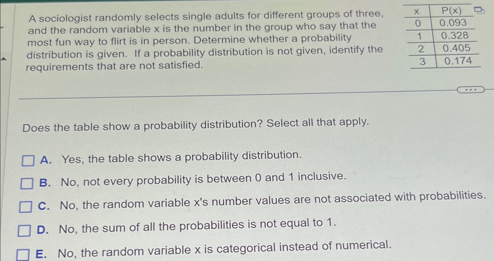 Solved A sociologist randomly selects single adults for | Chegg.com