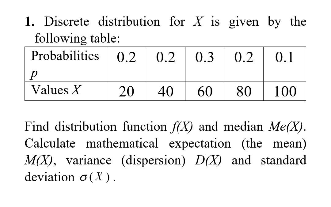 Solved 1. Discrete distribution for X is given by the | Chegg.com