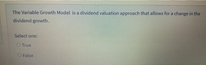 Solved The Variable Growth Model is a dividend valuation | Chegg.com