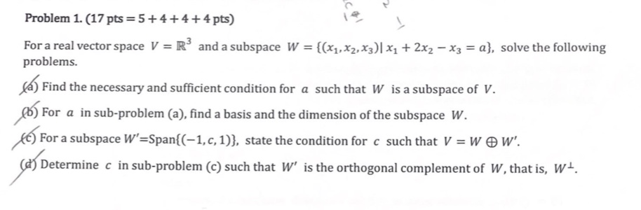 Solved Problem 1. (17pts=5+4+4+4pts)For a real vector space | Chegg.com