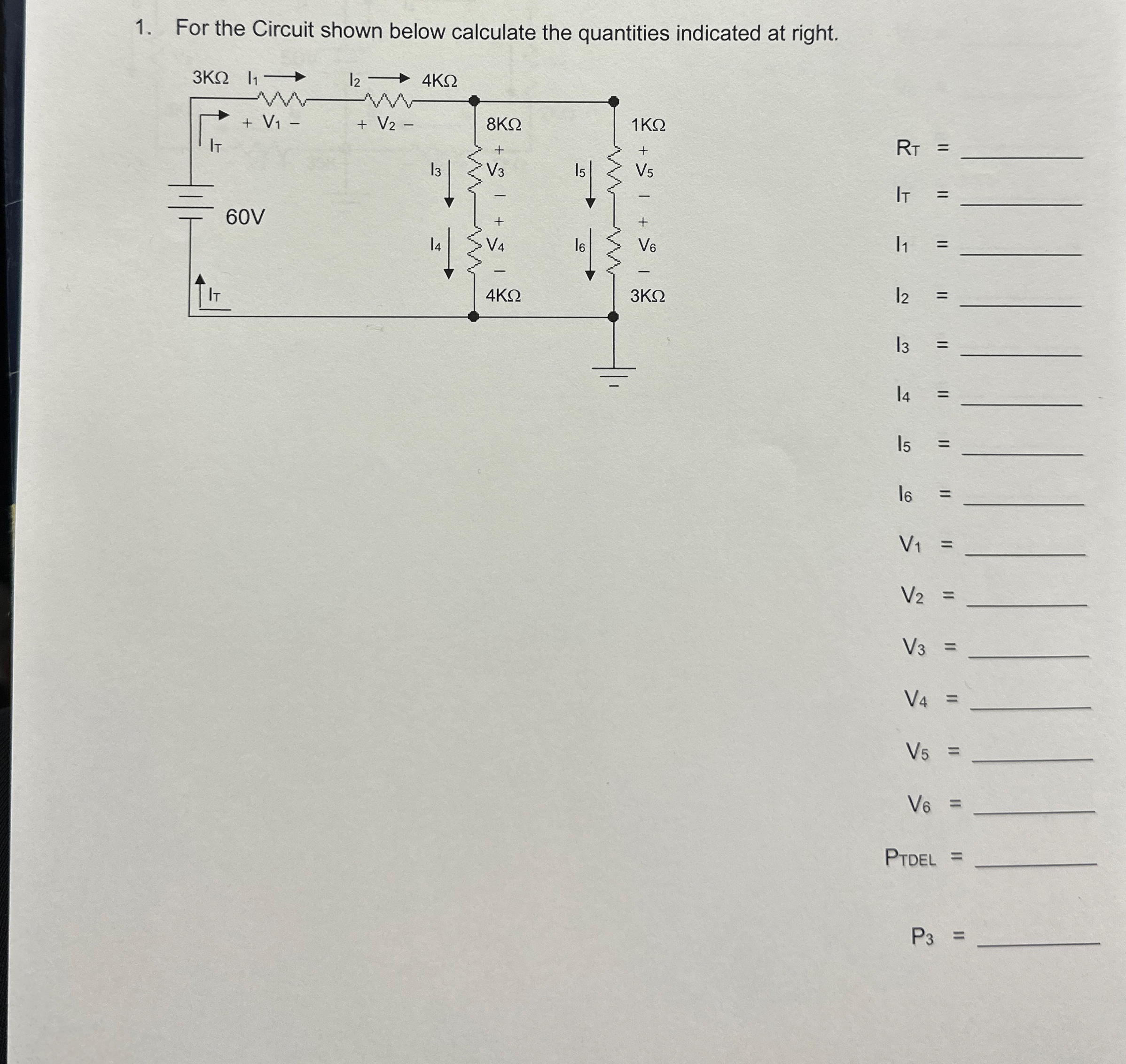 Solved For the Circuit shown below calculate the quantities | Chegg.com