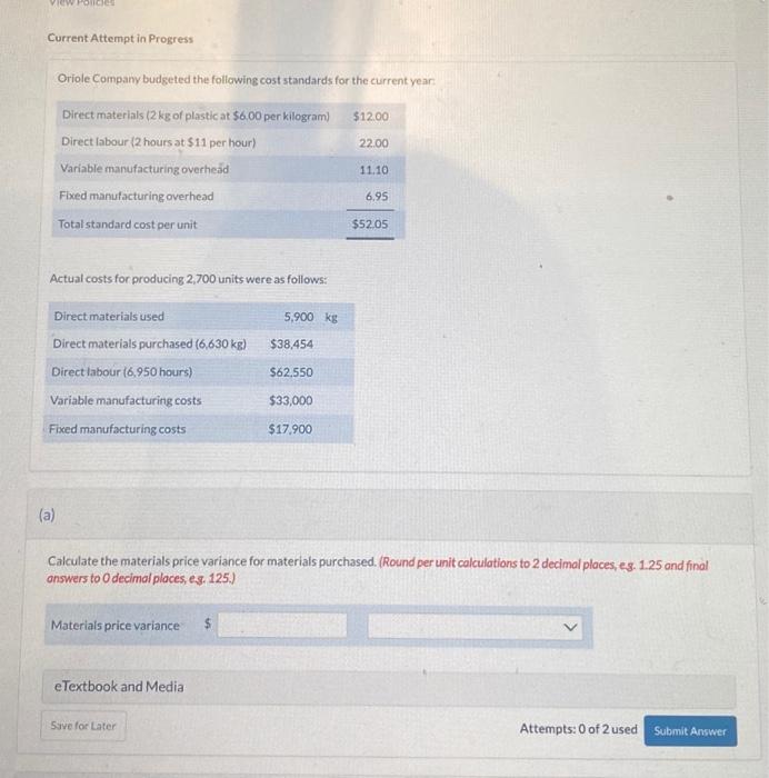 Solved view Policies Current Attempt in Progress Oriole | Chegg.com