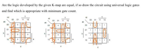 Solved Are the logic developed by the given K-map are equal, | Chegg.com