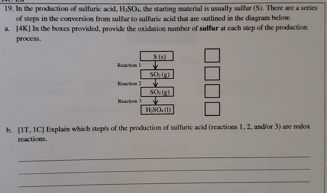 Solved 19. In the production of sulfuric acid, H2SO4, the | Chegg.com