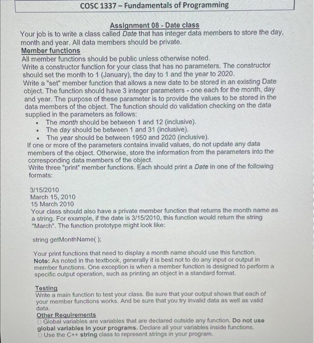 Solved Assignment 08 Date Class Your Job Is To Write A