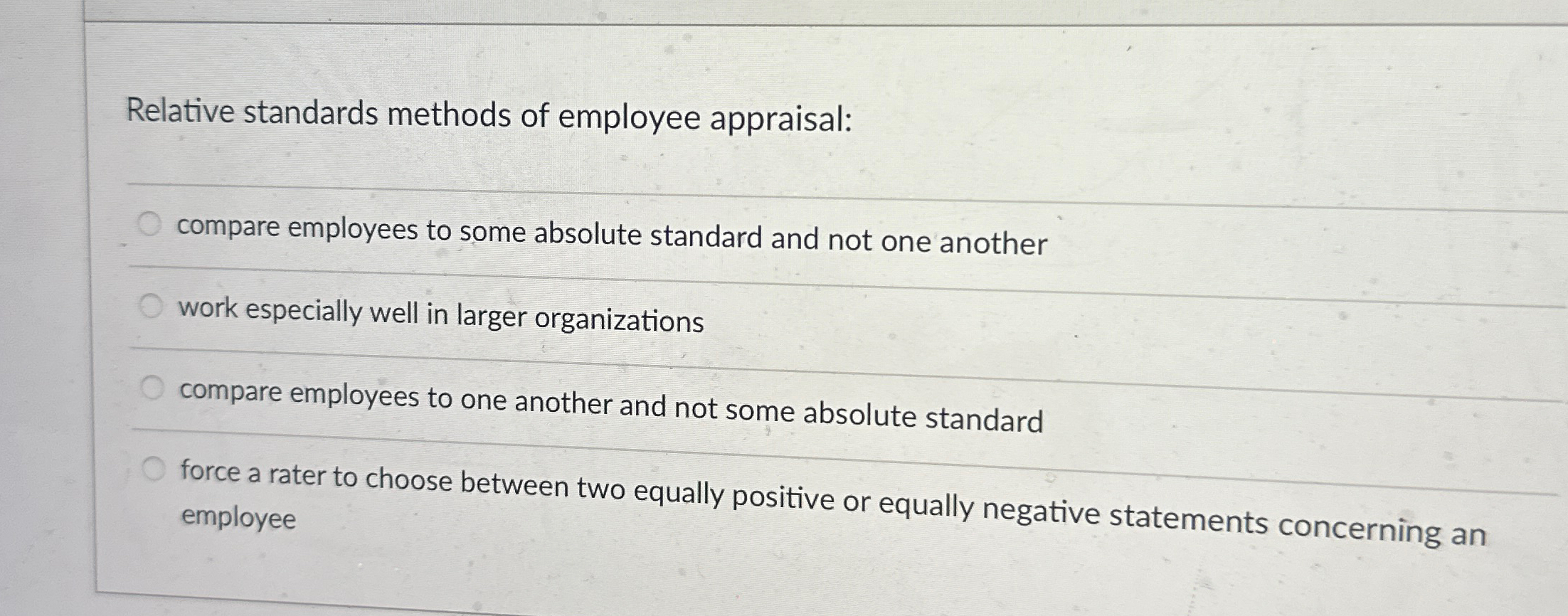 Solved Relative standards methods of employee | Chegg.com