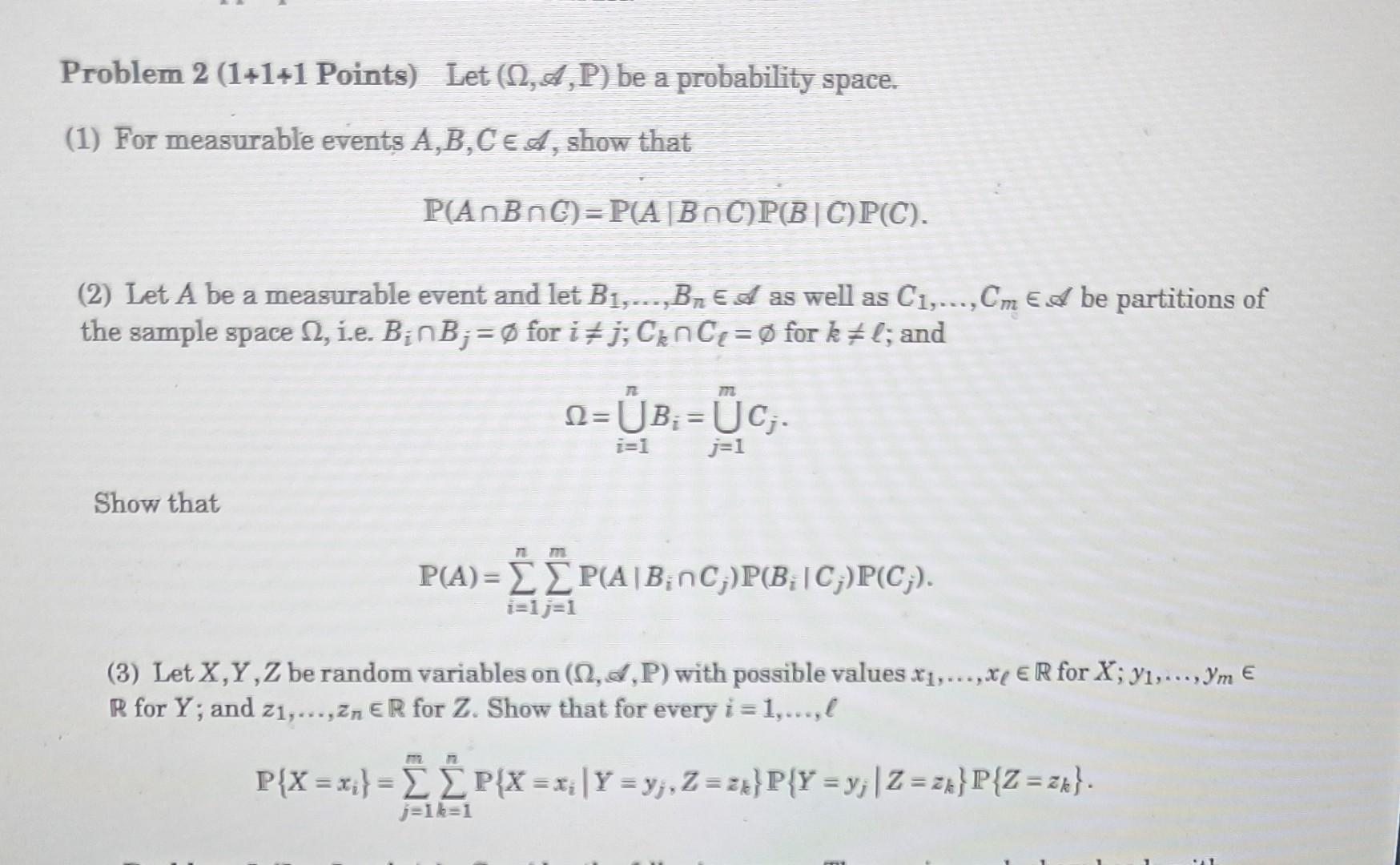 Solved Problem 2(1+1+1 Points) Let (Ω,A,P) be a probability | Chegg.com