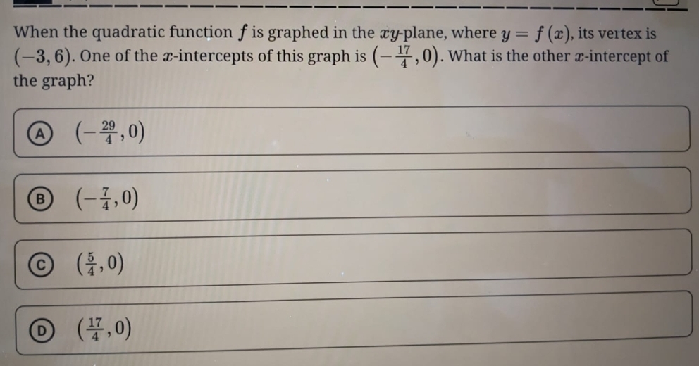 Solved When the quadratic function f ﻿is graphed in the | Chegg.com