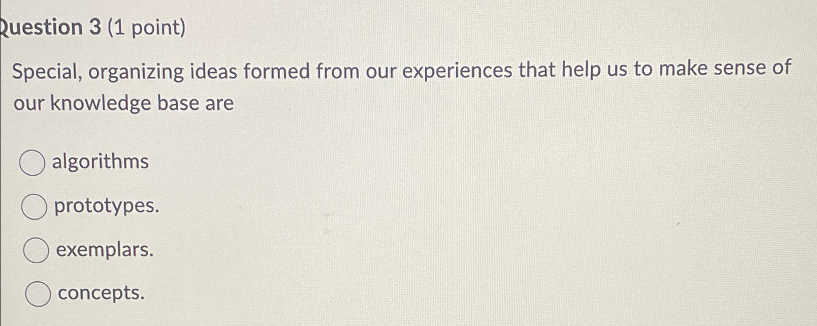 Solved Question 3 (1 ﻿point)Special, organizing ideas formed | Chegg.com