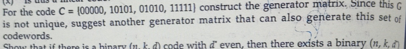 Solved For the code C={00000,10101,01010,11111} ﻿construct | Chegg.com