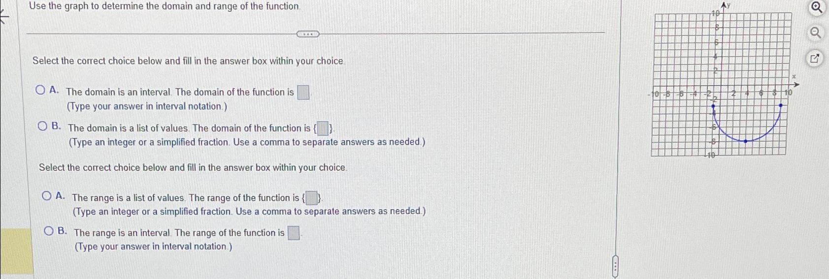 Solved Use the graph to determine the domain and range of | Chegg.com