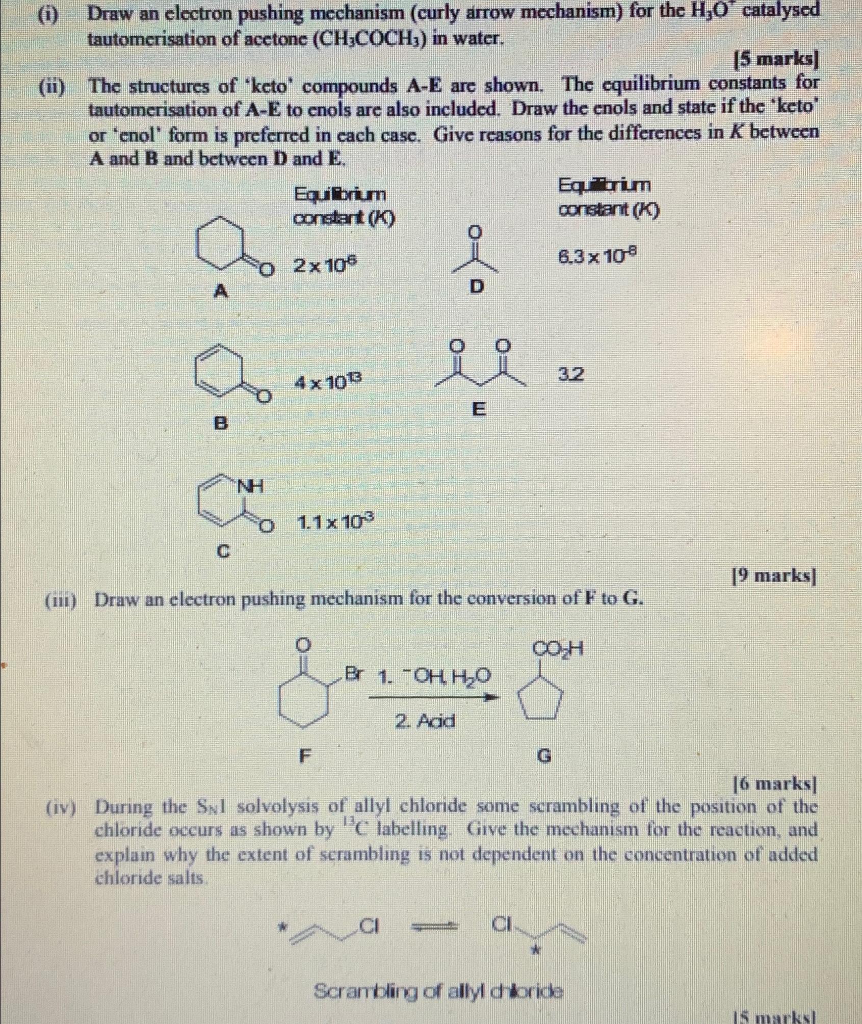 Solved (i) ﻿Draw an electron pushing mechanism (curly arrow | Chegg.com