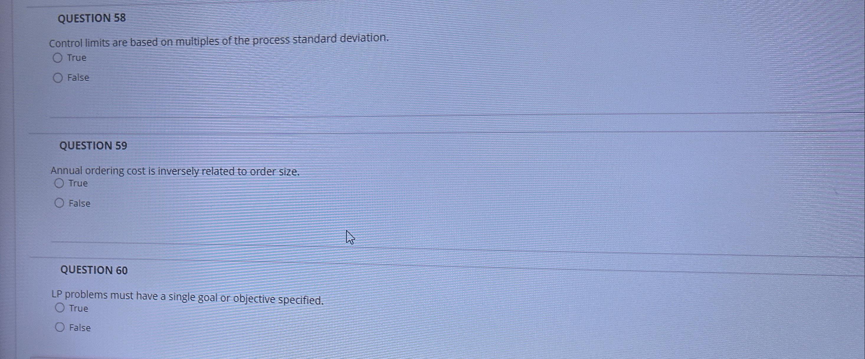 Solved QUESTION 58Control limits are based on multiples of | Chegg.com