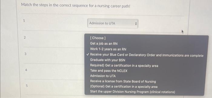 Solved Match the steps in the correct order.1 being the | Chegg.com