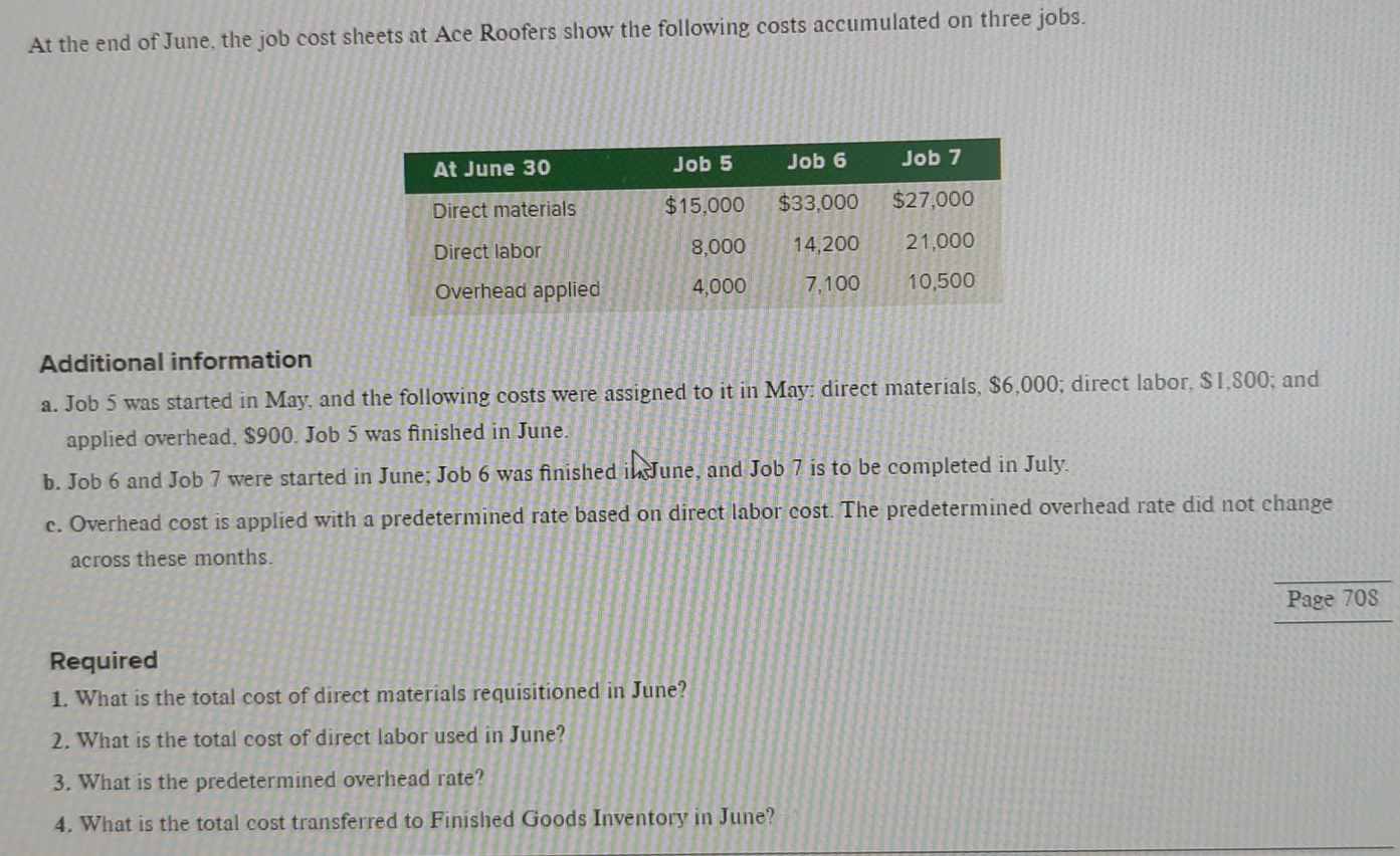 Solved At the end of June, the job cost sheets at Ace | Chegg.com