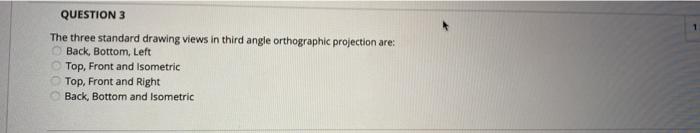 Solved QUESTION 3 The three standard drawing views in third | Chegg.com