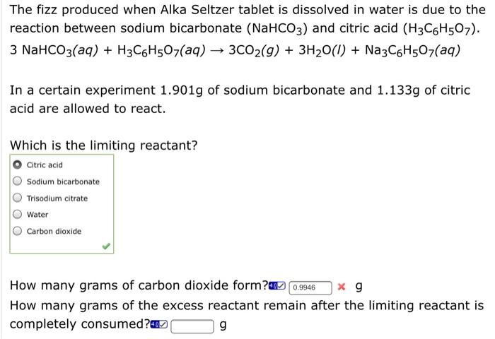 Solved The fizz produced when Alka Seltzer tablet is | Chegg.com