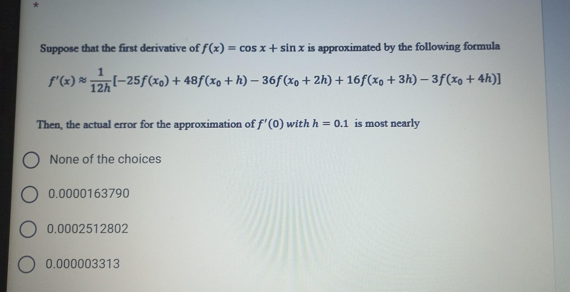 Solved Suppose that the first derivative of f(x)=cosx+sinx | Chegg.com