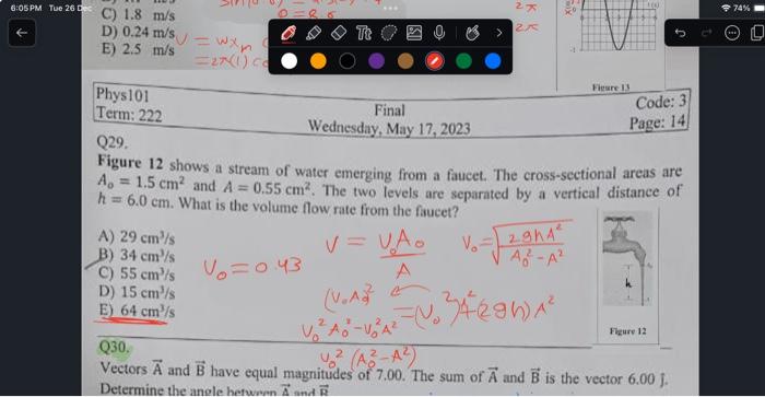 Solved Figure 12 shows a stream of water emerging from a | Chegg.com