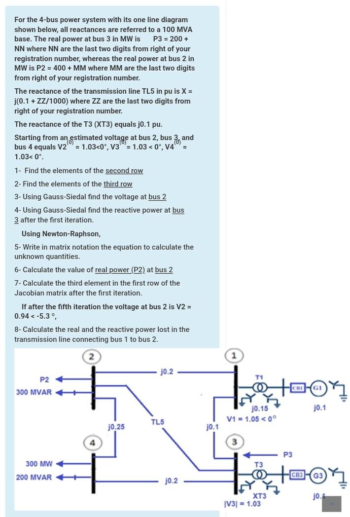 Solved For the 4-bus power system with its one line diagram | Chegg.com