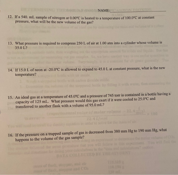 Solved 5. A sample of gas has a volume of 300. mL at 50.0°C. | Chegg.com