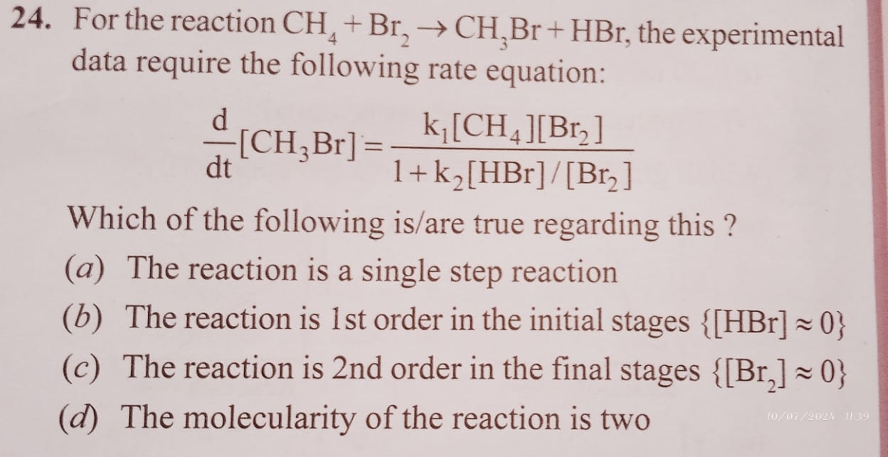 Solved For the reaction CH4+Br2→CH3Br+HBr, ﻿the experimental | Chegg.com