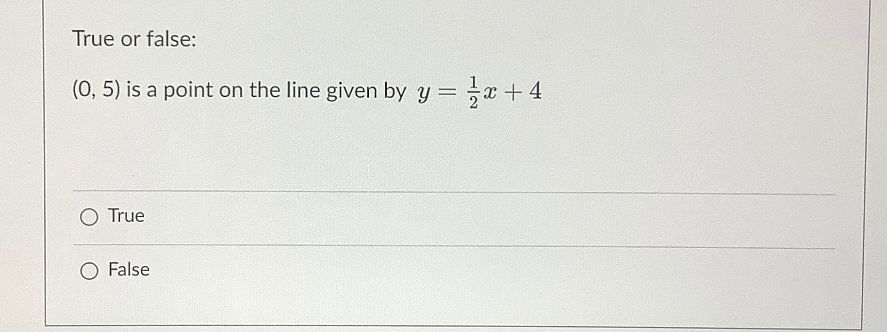Solved True or false:(0,5) ﻿is a point on the line given by | Chegg.com