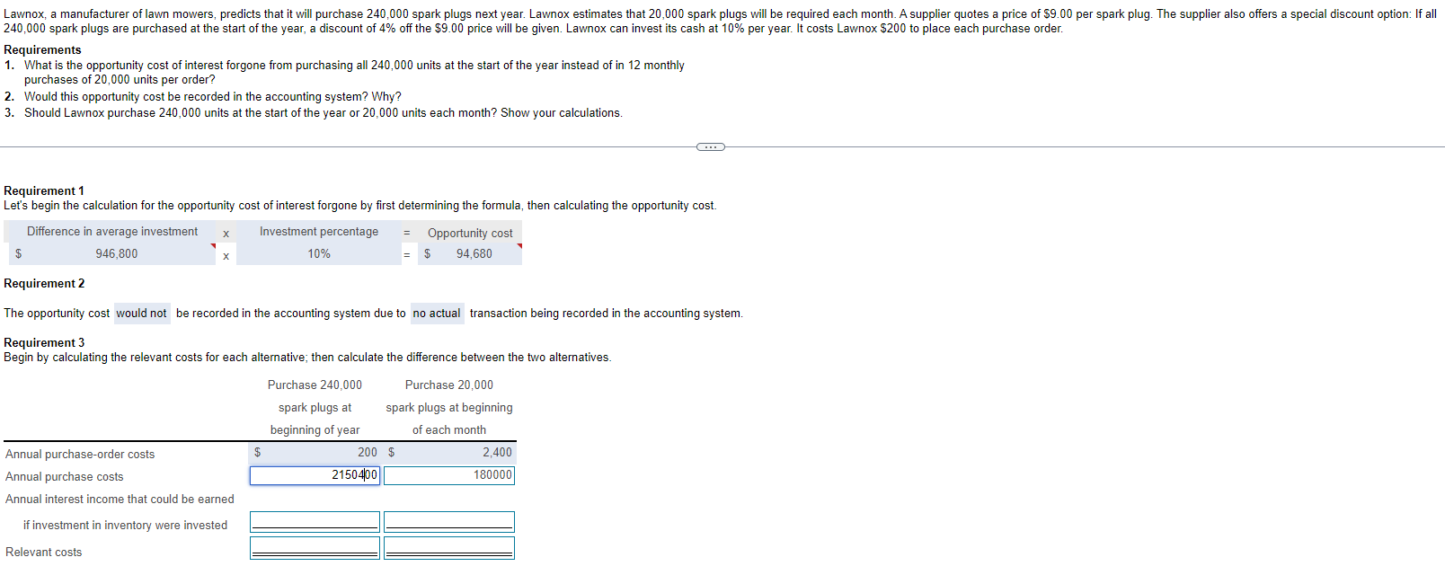 Solved 240,000 ﻿spark plugs are purchased at the start of | Chegg.com
