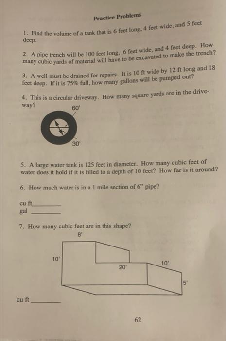 [Solved]: 1. Find the volume of a tank that is 6 feet long.