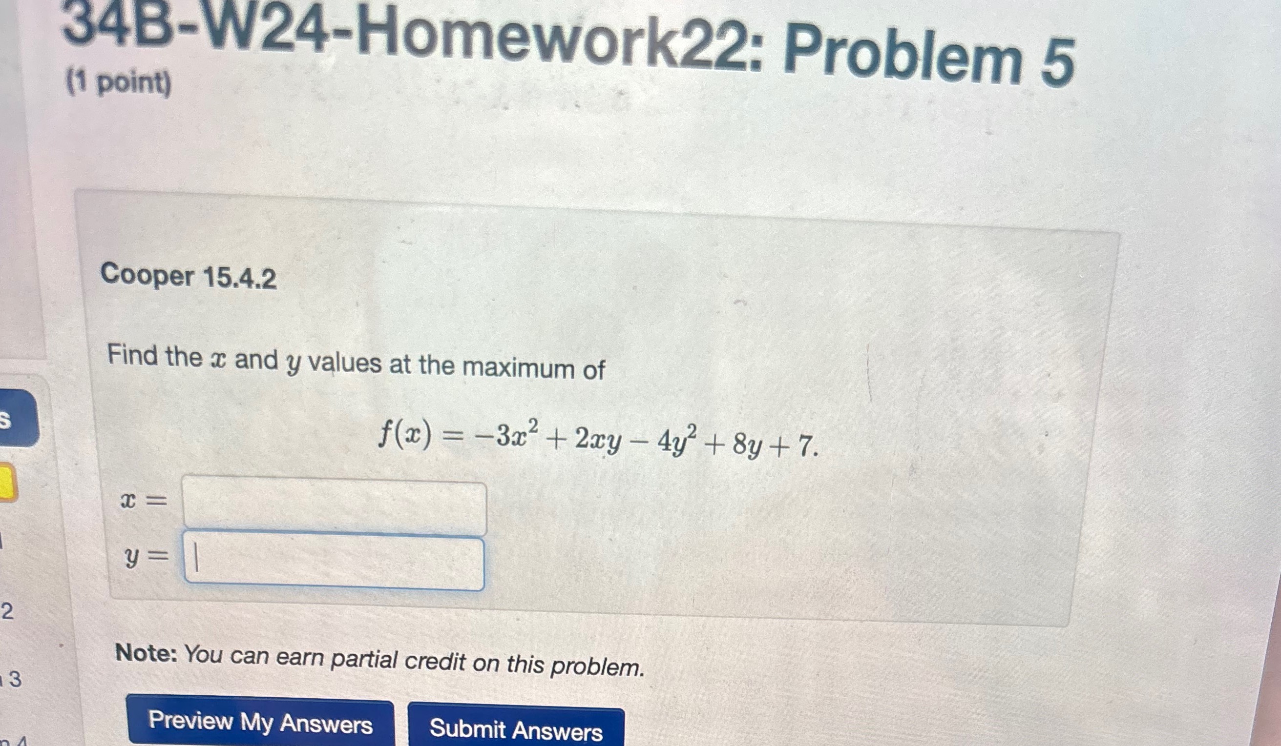 Solved 34B-W24-Homework22: Problem 5(1 ﻿point)Cooper | Chegg.com