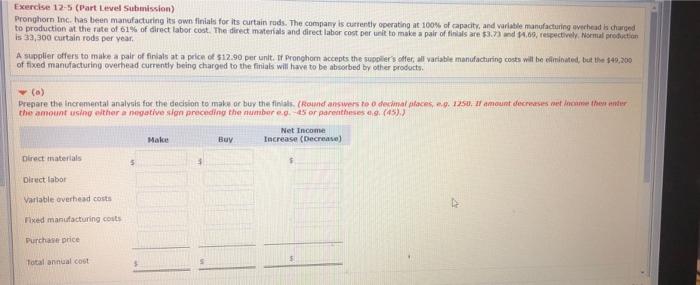 Solved Exercise 12-5 (Part Level Submission) Pronghorn Inc. | Chegg.com