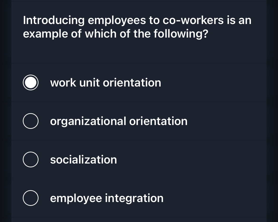 Solved Introducing employees to co-workers is anexample of | Chegg.com