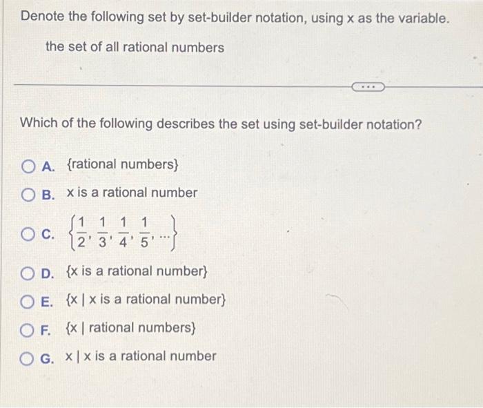 Solved Denote the following set by set-builder notation, | Chegg.com