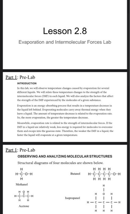 Solved Lesson 2.8 Evaporation and Intermolecular Forces Lab | Chegg.com