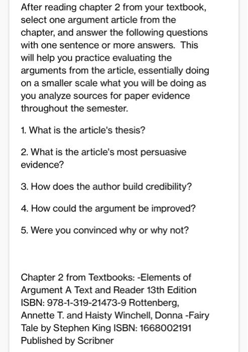 After reading chapter 2 from your textbook, select | Chegg.com