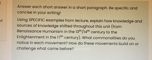 Solved Answer each short answer in a short paragraph. Be | Chegg.com