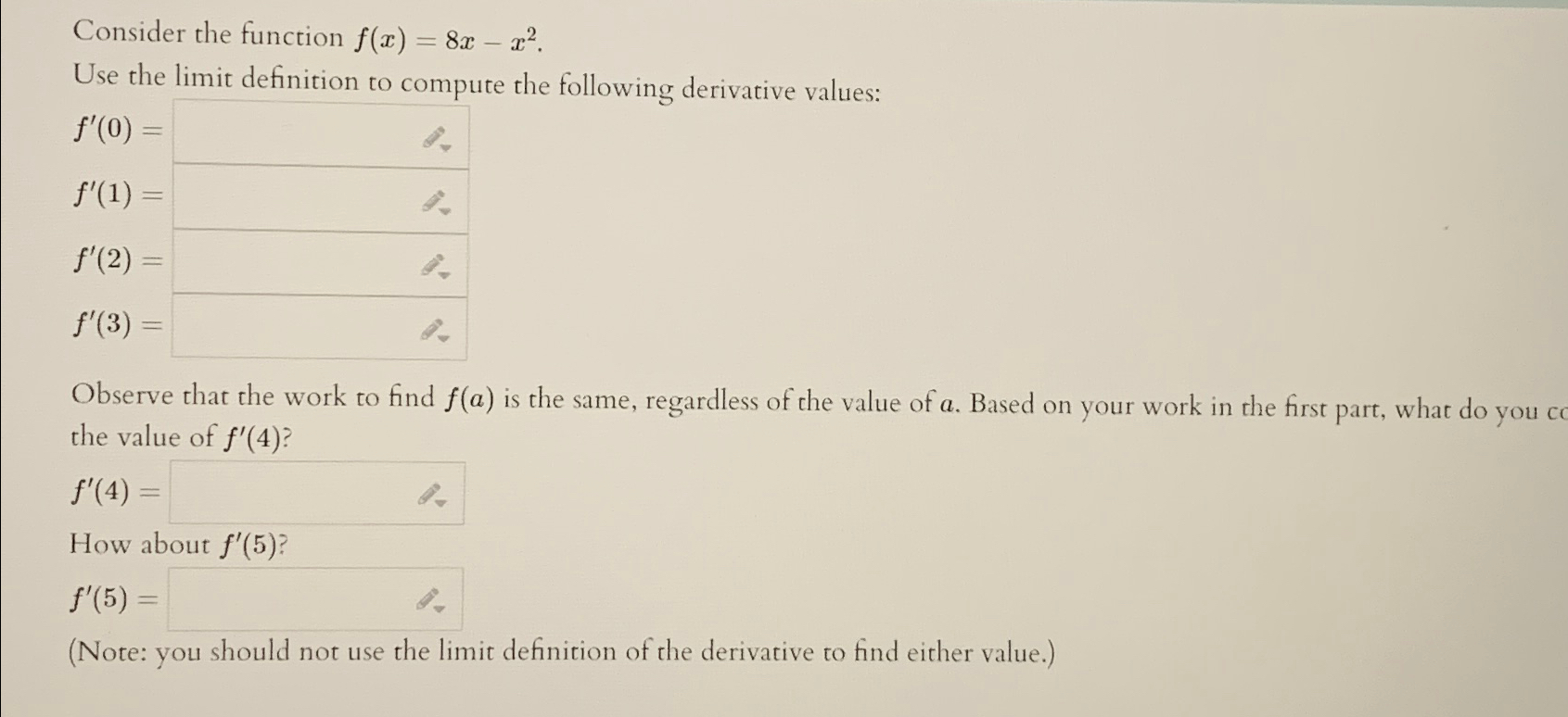 Solved Consider the function f(x)=8x-x2.Use the limit | Chegg.com