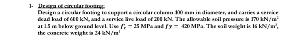 Solved 1- ﻿Design of circular footing:Design a circular | Chegg.com