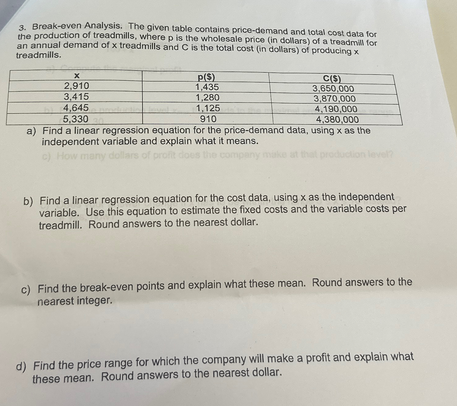 Solved Break-even Analysis. The given table contains | Chegg.com