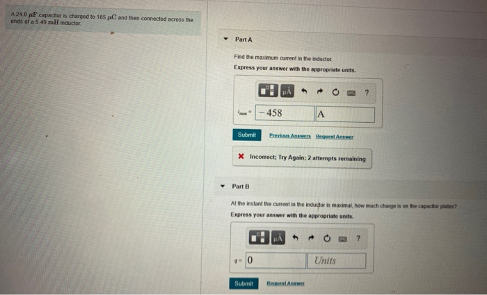 Solved A 240 AF capacitor is charged to 165 C and then | Chegg.com