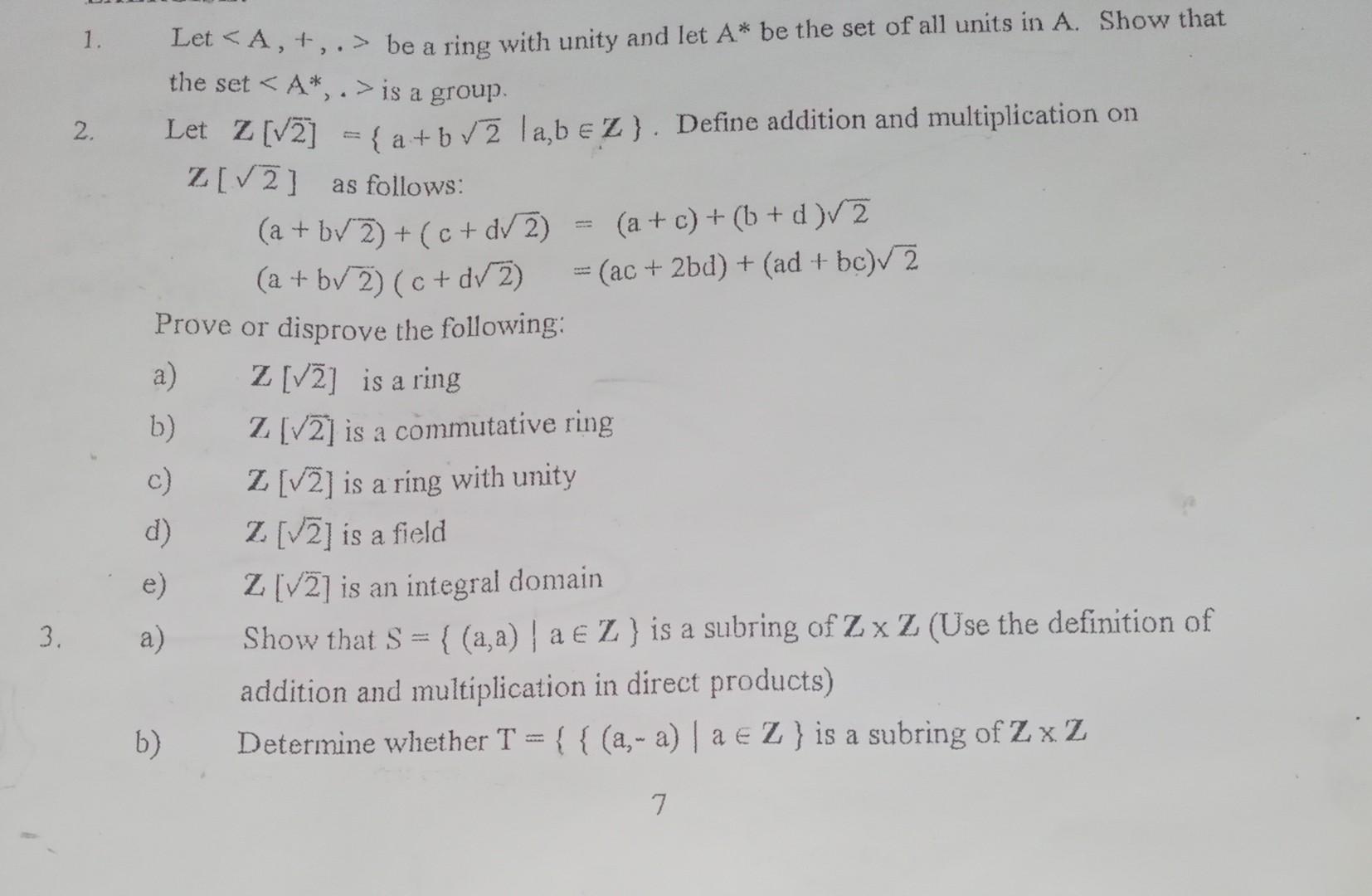 1. Let be a ring with unity and let A∗ be the set of | Chegg.com