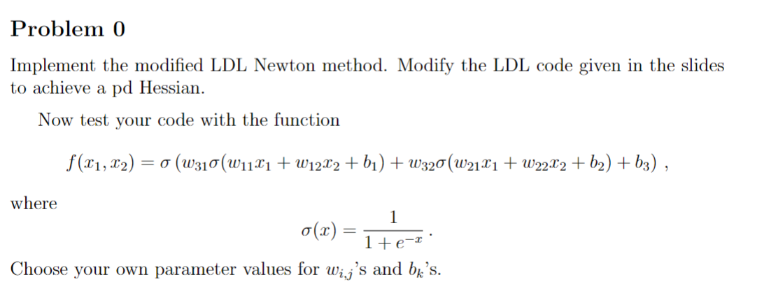 Solved Problem 0Implement the modified LDL Newton method. | Chegg.com