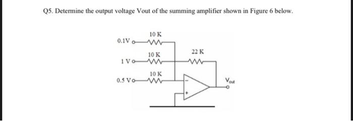 Solved Q5. Determine the output voltage Vout of the summing | Chegg.com