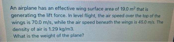 Solved An airplane has an effective wing surface area of | Chegg.com
