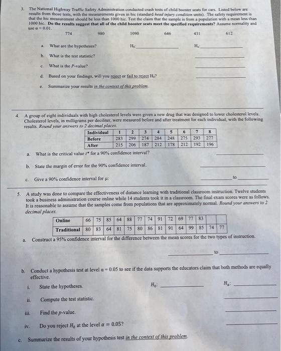 Solved 3. The National Highway Traffic Safety Administration | Chegg.com