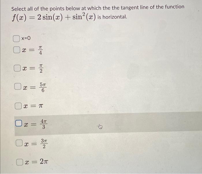 Solved Select all of the points below at which the the | Chegg.com