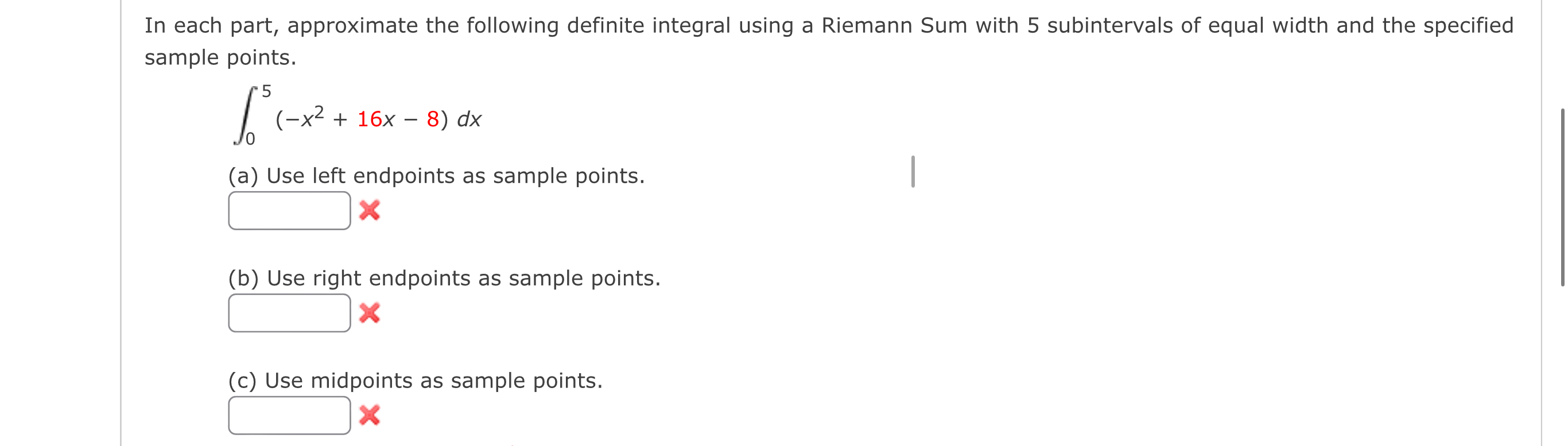 Solved In each part, approximate the following definite | Chegg.com