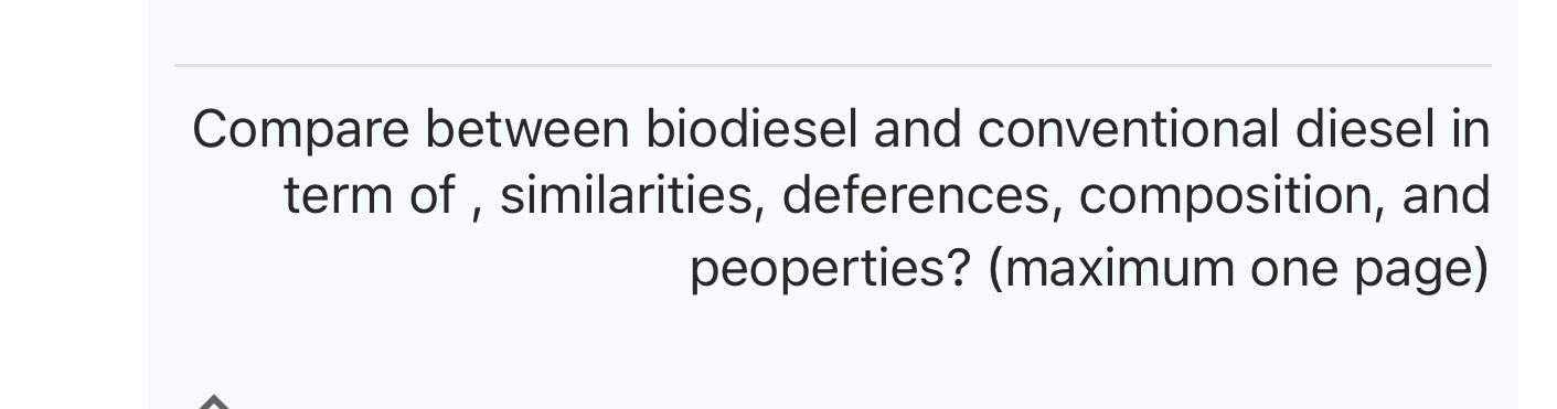 Solved Compare between biodiesel and conventional diesel in | Chegg.com